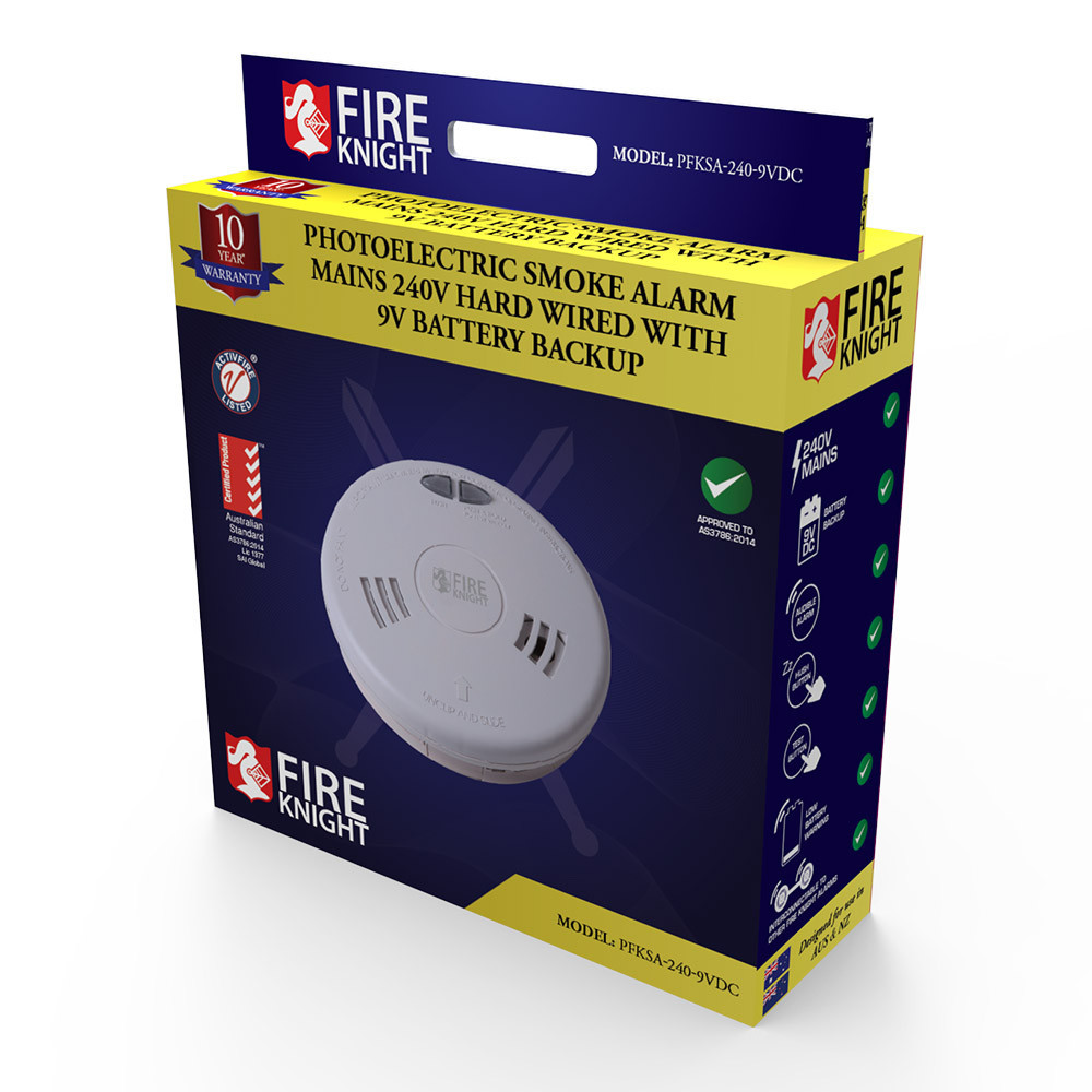 FireKnight Photoelectric Smoke Alarm Mains 240V Hard Wired with 9V ... FireKnight Photoelectric Smoke Alarm Mains 240V Hard Wired with 9V ...